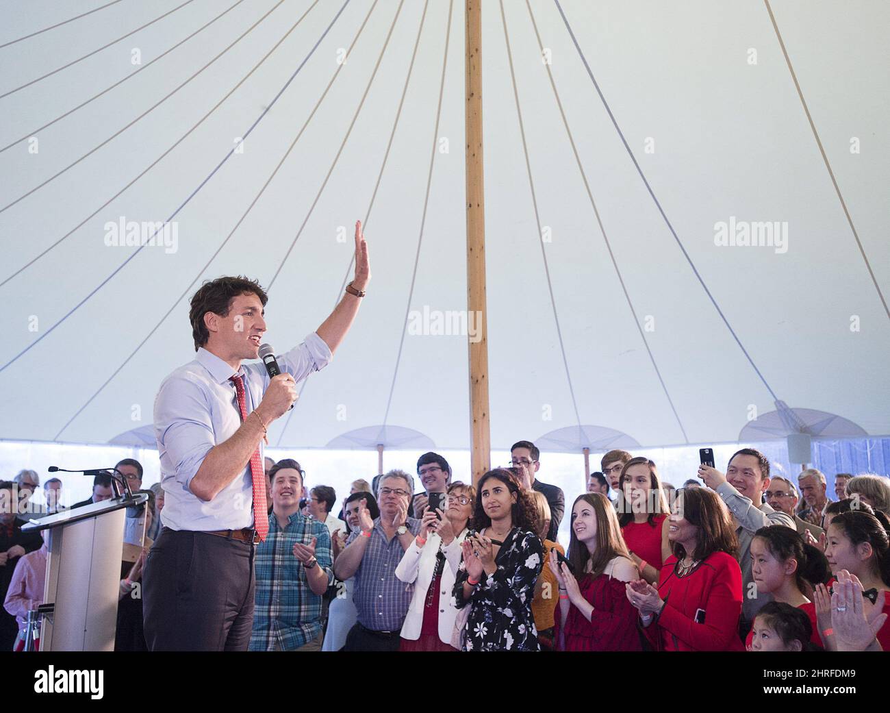Prime Minister Justin Trudeau addresses the crowd at a Liberal ...