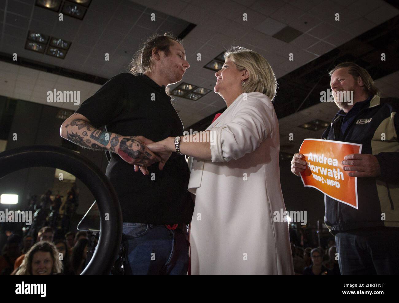 Ontario NDP Leader Andrea Horwath shares a moment with her son, Julian ...