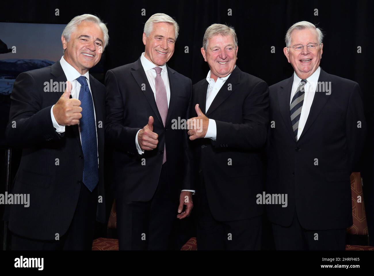Newfoundland and Labrador Premier Dwight Ball, second from left, poses ...
