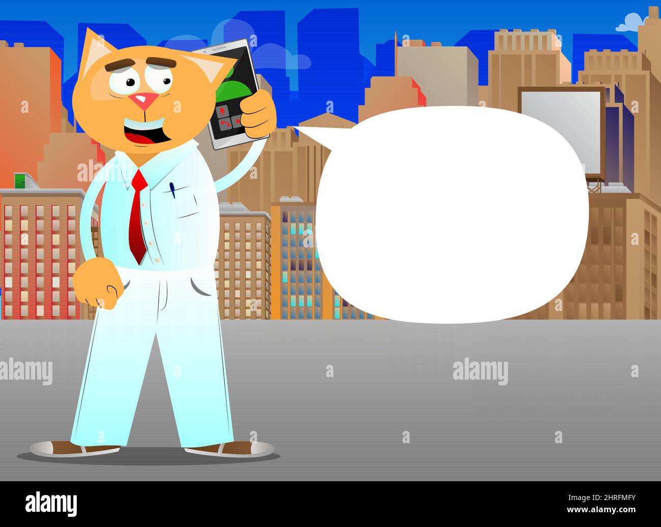 Funny cartoon cat talking on cell phone. Vector illustration. Cute ...
