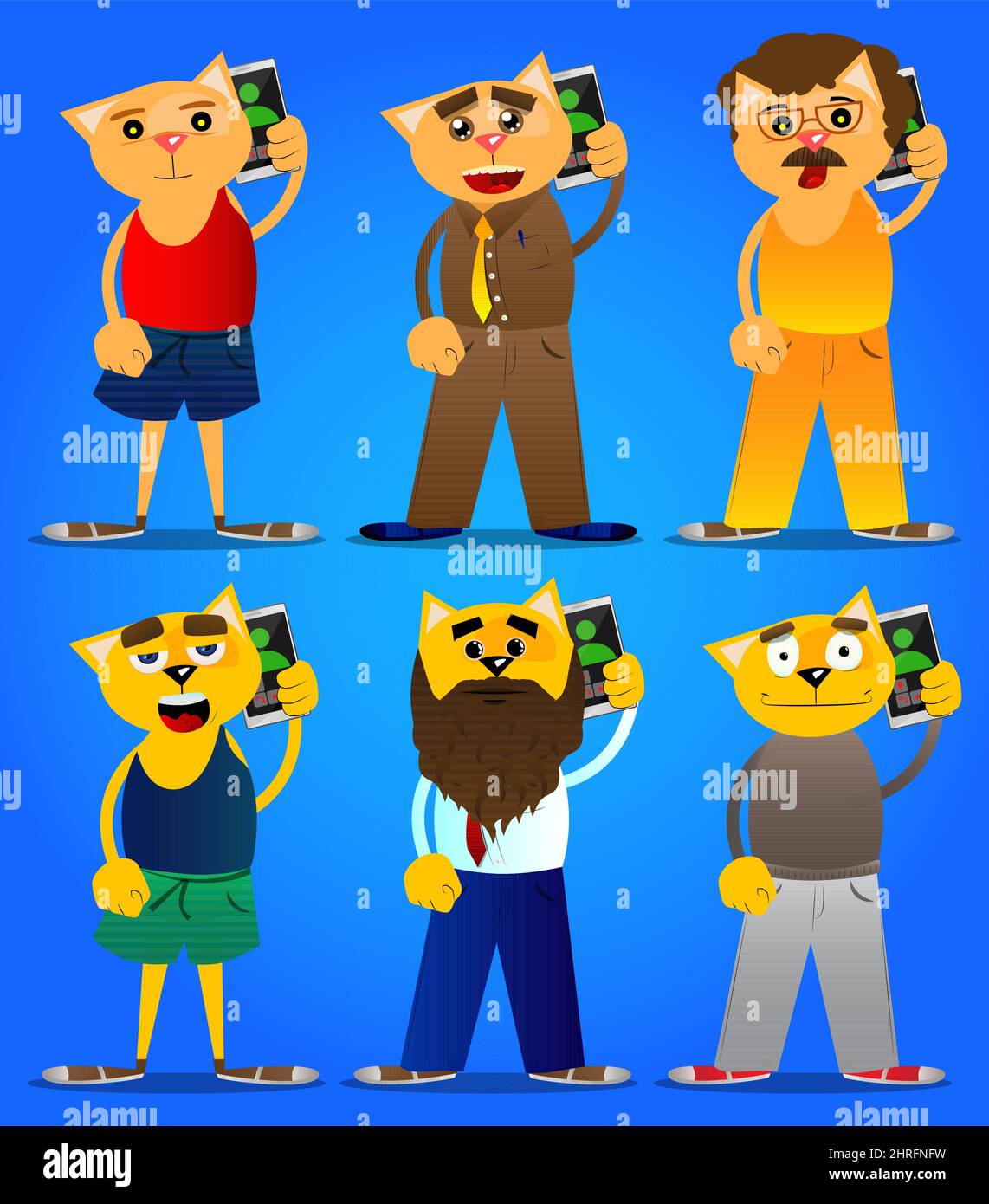 Funny cartoon cat talking on cell phone. Vector illustration. Cute ...