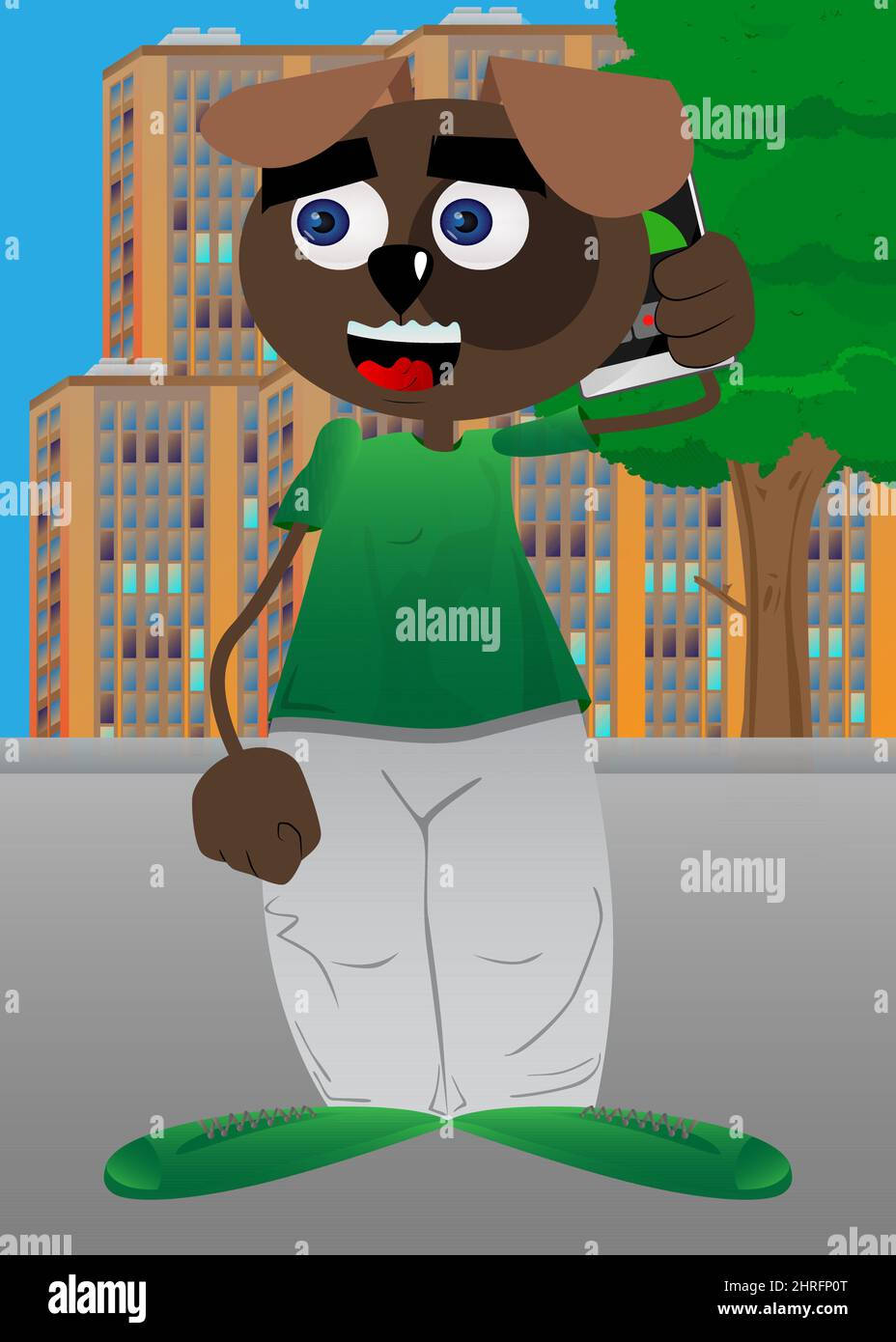 Funny cartoon dog talking on cell phone. Vector illustration. Mobile ...