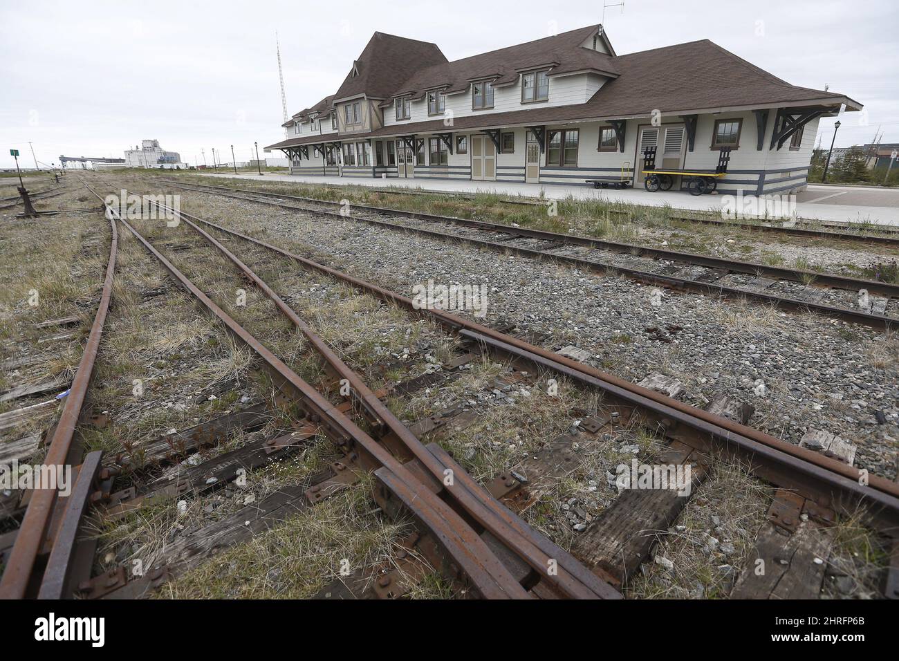 The closed rail line, Via Rail station and the Port of Churchill in ...