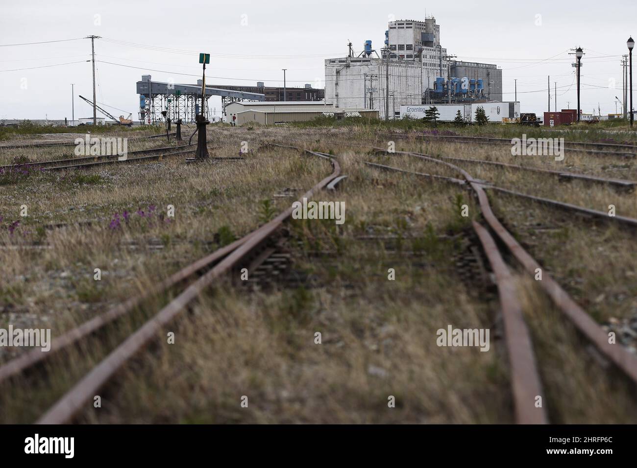 The closed rail line and Port of Churchill in Churchill, Manitoba ...