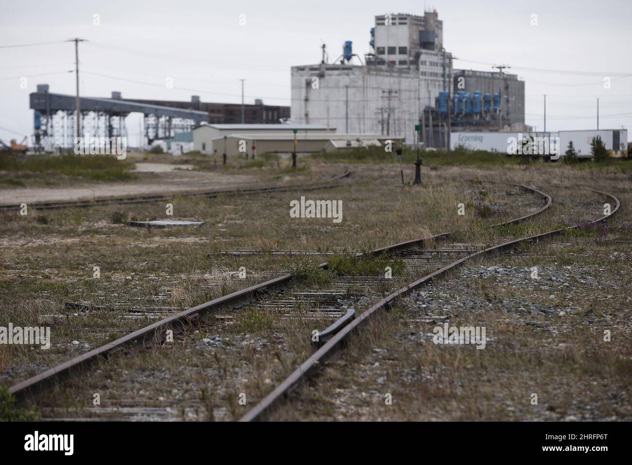 The closed rail line and Port of Churchill in Churchill, Manitoba ...