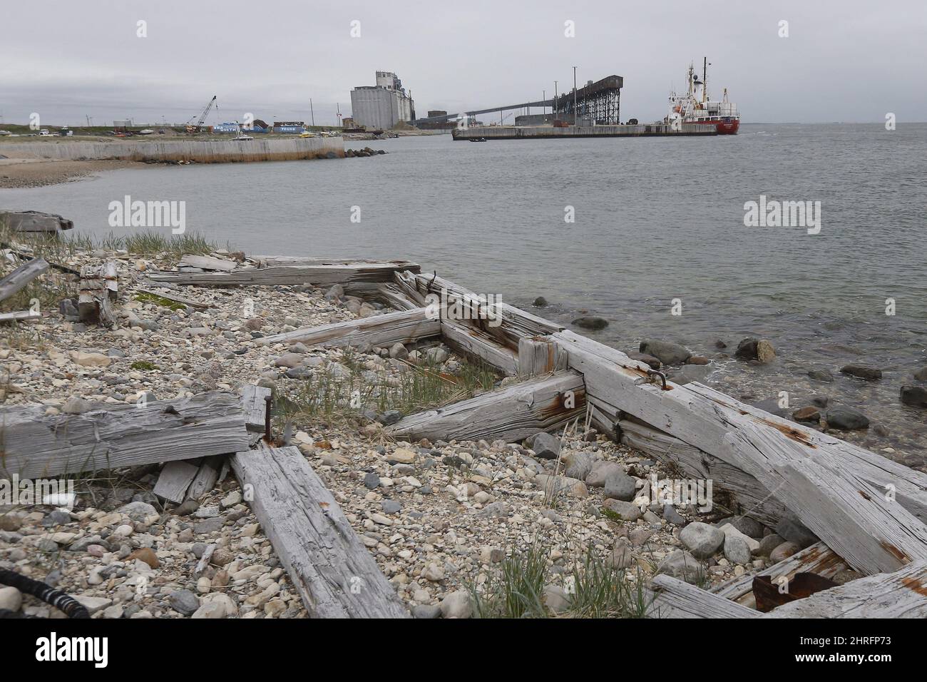 The closed rail line and Port of Churchill in Churchill, Manitoba ...