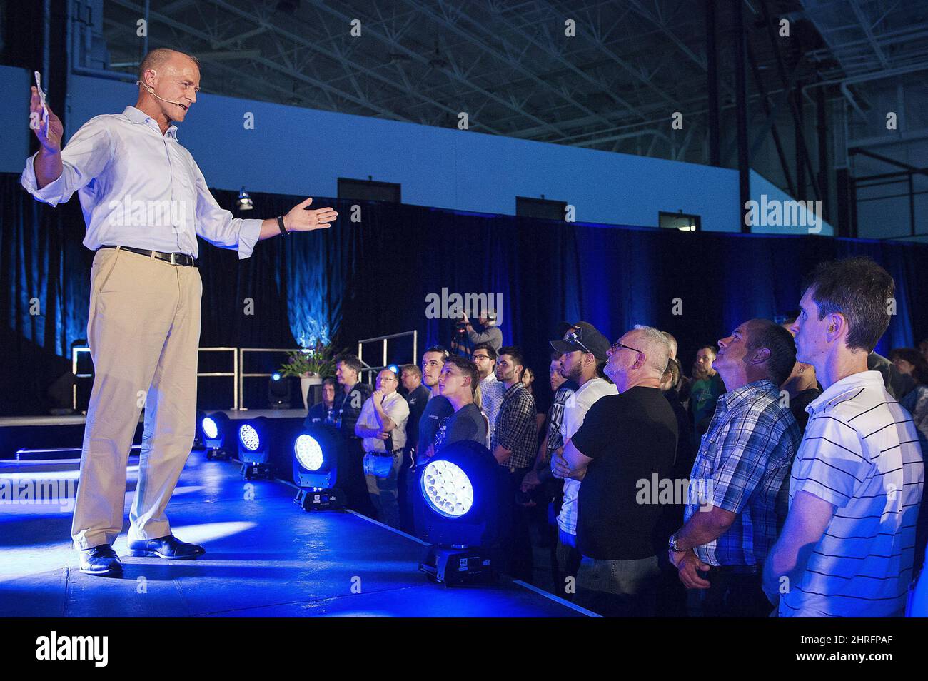 Airbus CEO and President Tom Enders speaks to Bombardier employees ...