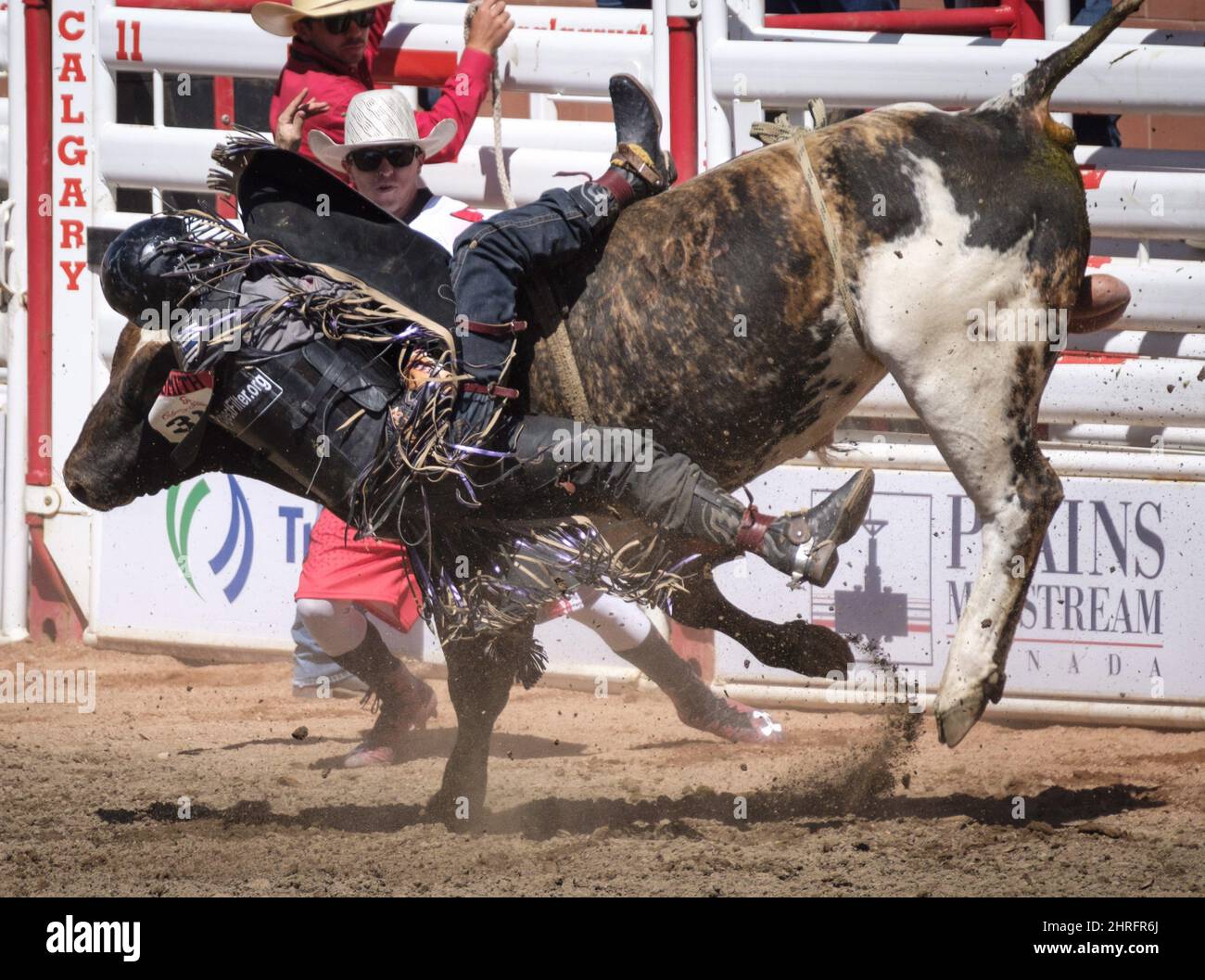 Garrett Smith, of Rexburg, Idaho, comes off Controlled Burn during bull ...
