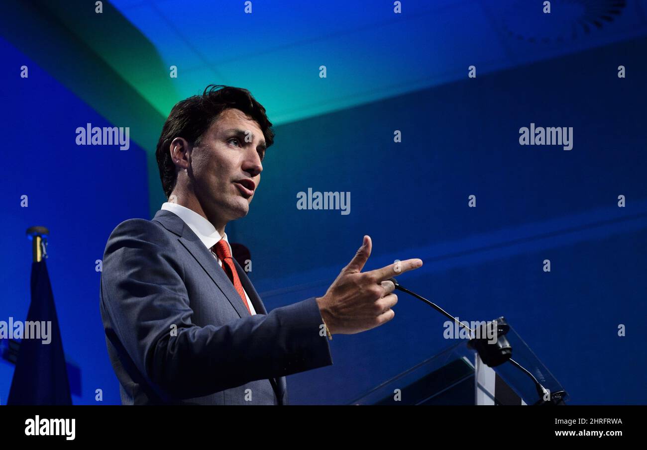 Prime Minister Justin Trudeau holds a press conference at the NATO ...