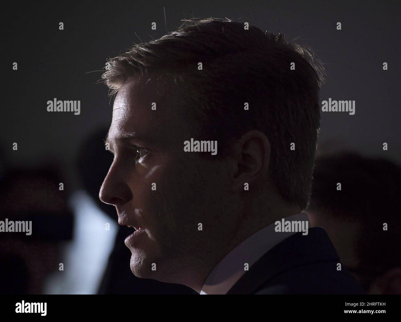 New Brunswick Premier Brian Gallant talks with reporters after a ...