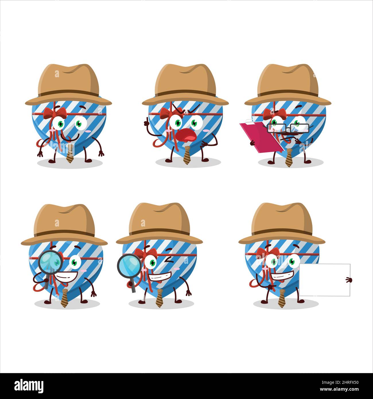 Detective blue love gift box cute cartoon character holding magnifying ...