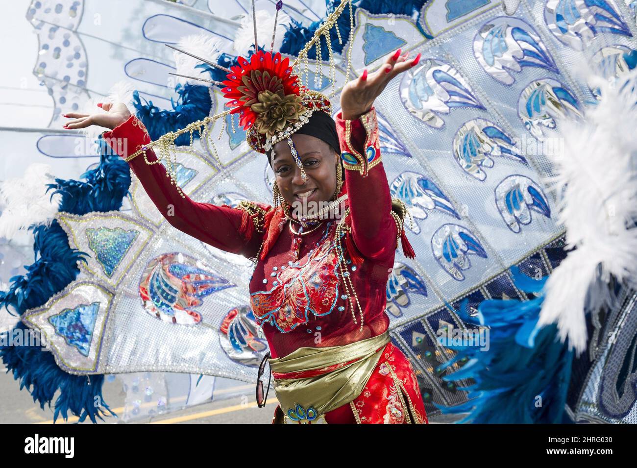 Revellers take part in the Caribbean Carnival Grand Parade in Toronto, on Saturday, Aug.4, 2018 ...