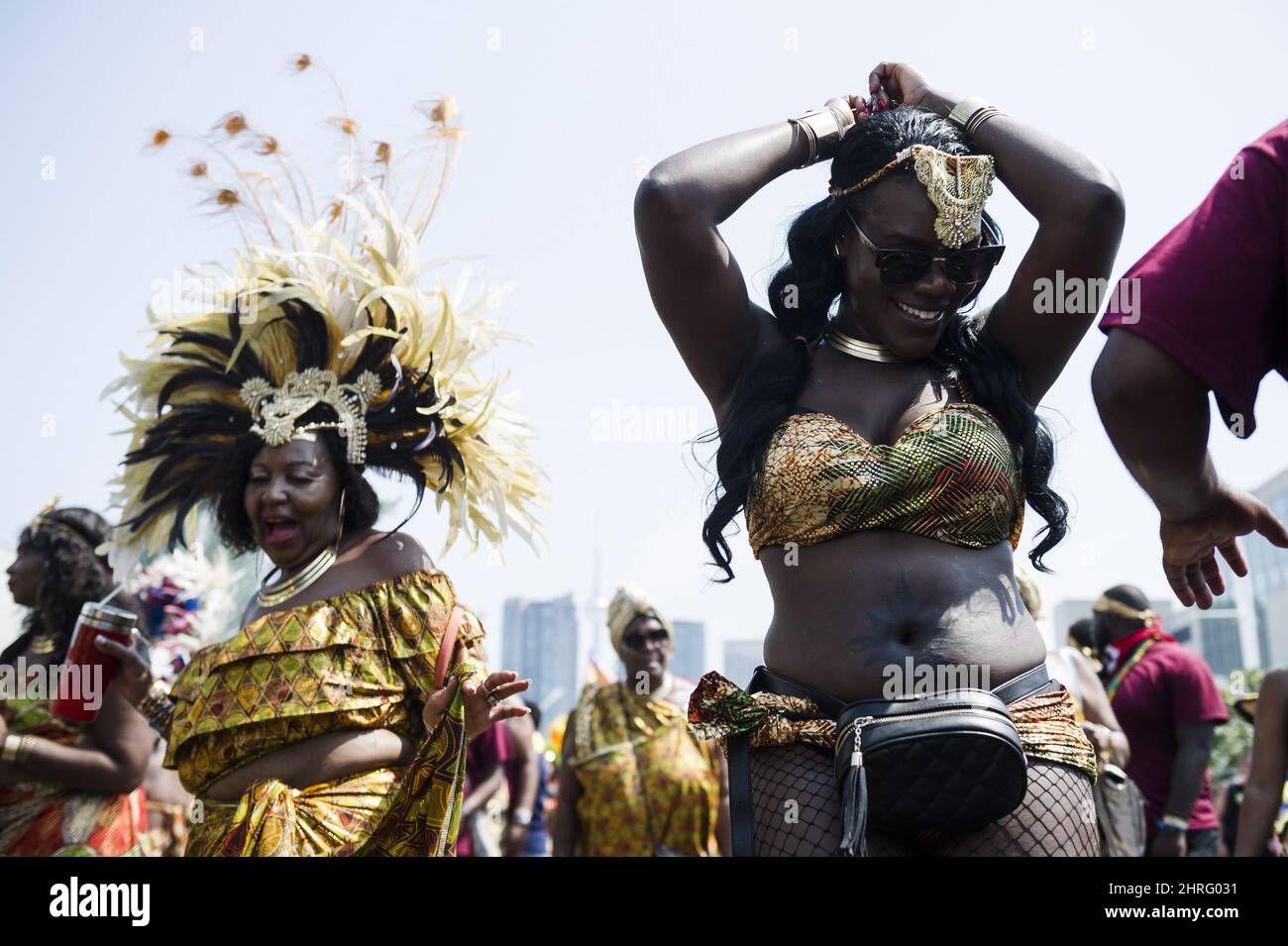 Revellers take part in the Caribbean Carnival Grand Parade in Toronto, on Saturday, Aug.4, 2018 ...