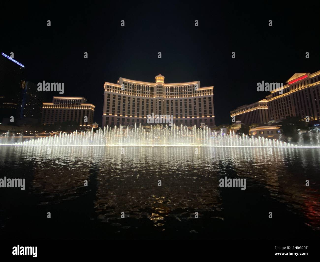 View of the Bellagio fountains, Las Vegas at night Stock Photo - Alamy