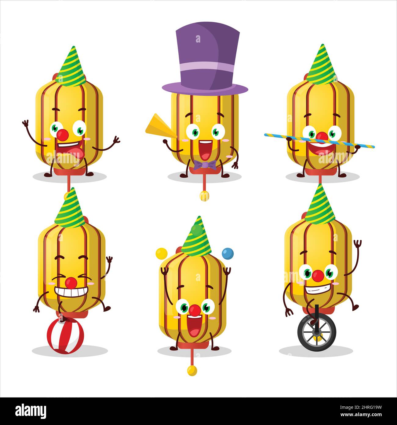 Cartoon character of yellow chinese long lamp with various circus shows ...
