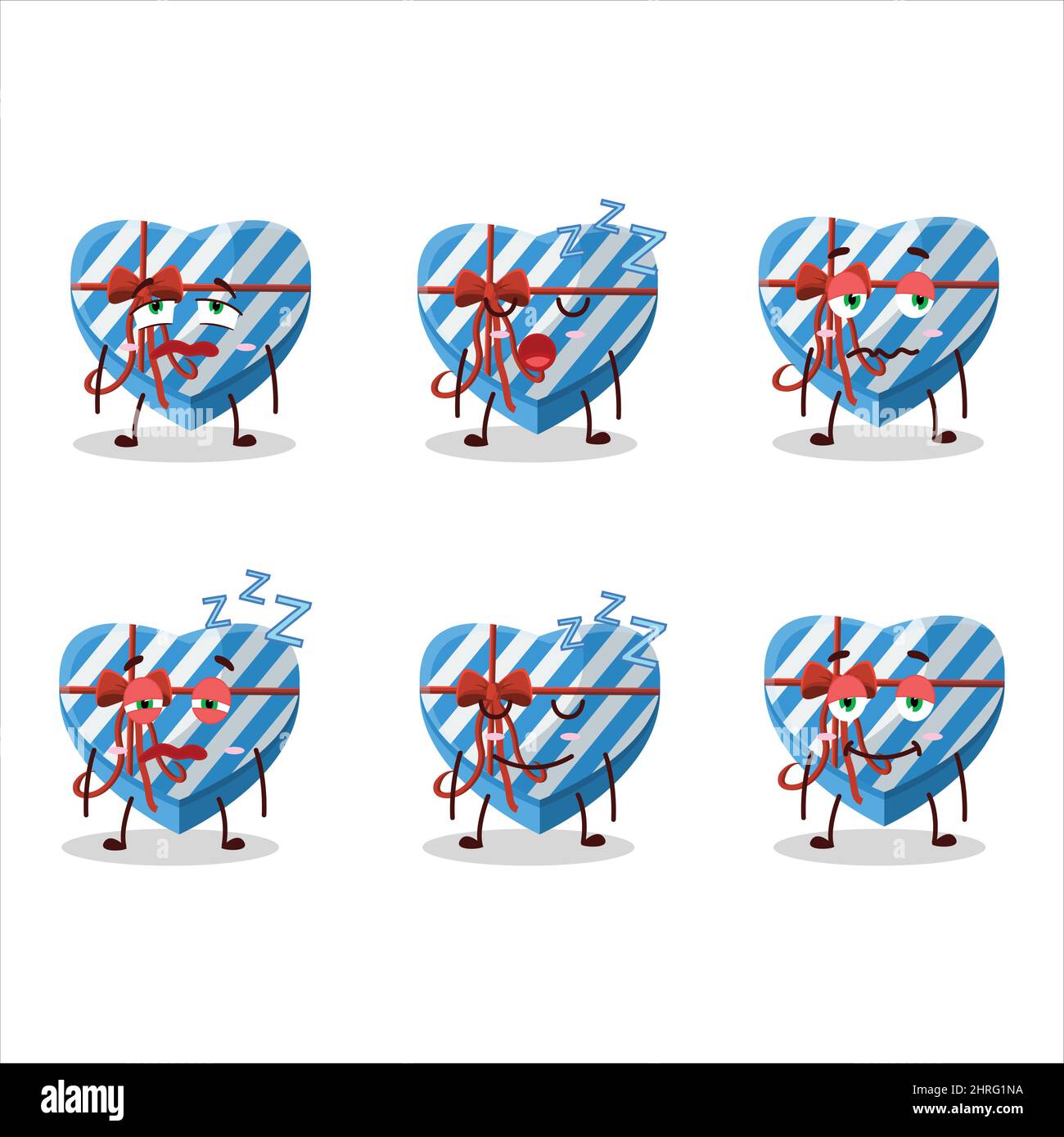 Cartoon character of blue love gift box with sleepy expression. Vector ...