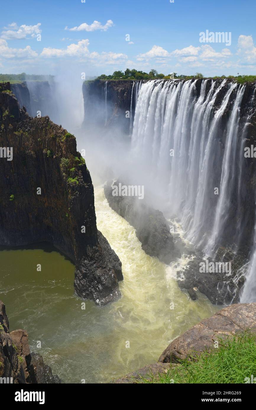Scenic view of Victoria falls on Zambezi river from Zambia side, Africa ...