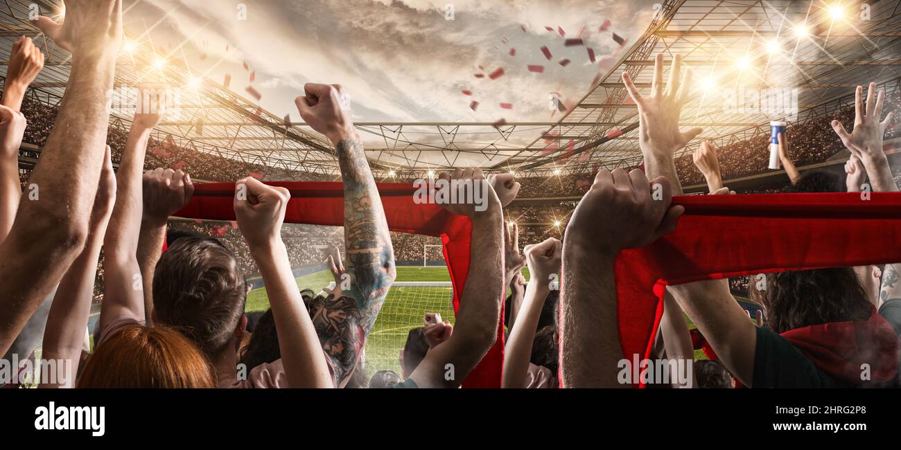 Football scene with cheering audience at the stadium Stock Photo - Alamy