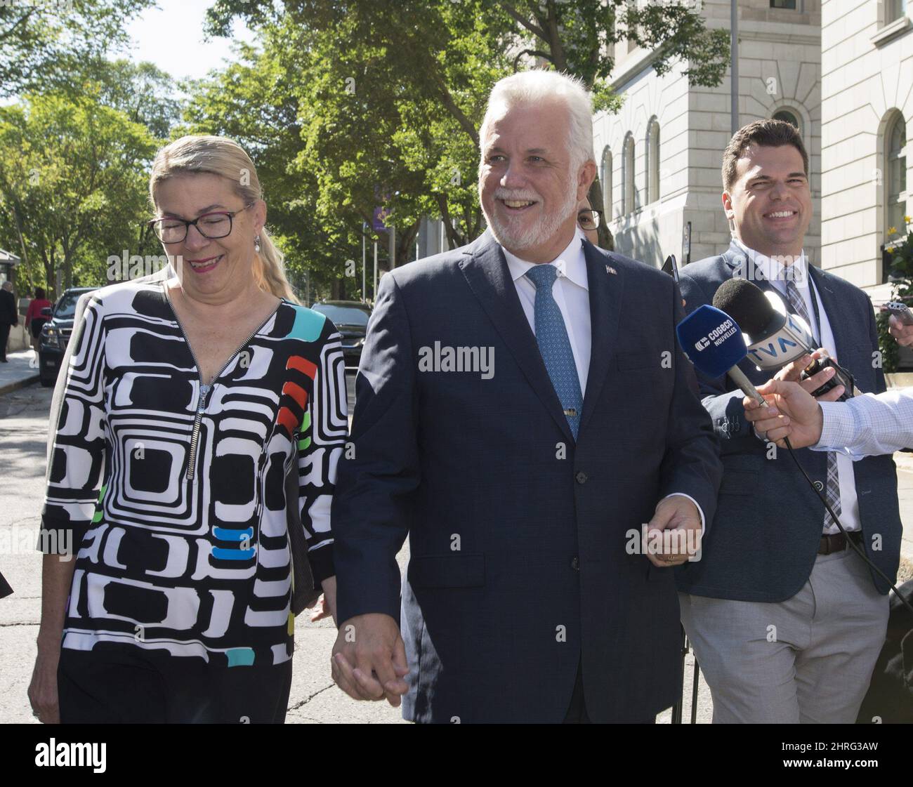 Quebec Liberal Leader Philippe Couillard and his wife Suzanne Pilote ...