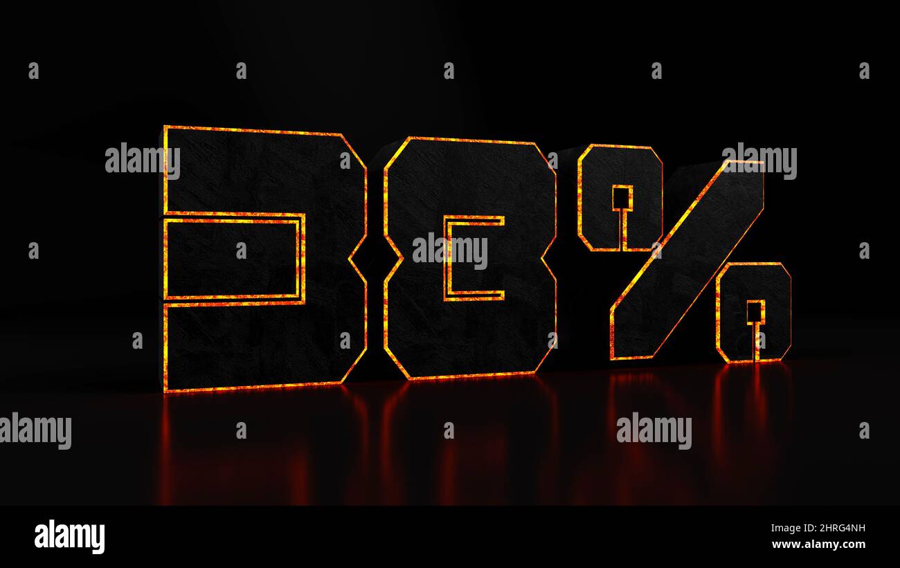 A 3d render illustration of an orange 38 percent sign on a black ...