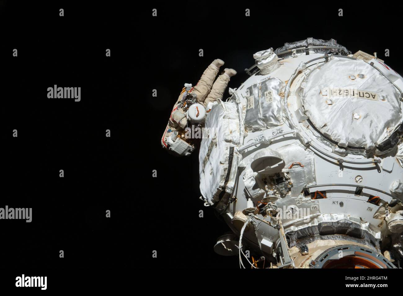Russian cosmonaut Anton Shkaplerov works to configure the Prichal docking module and outfit the ...
