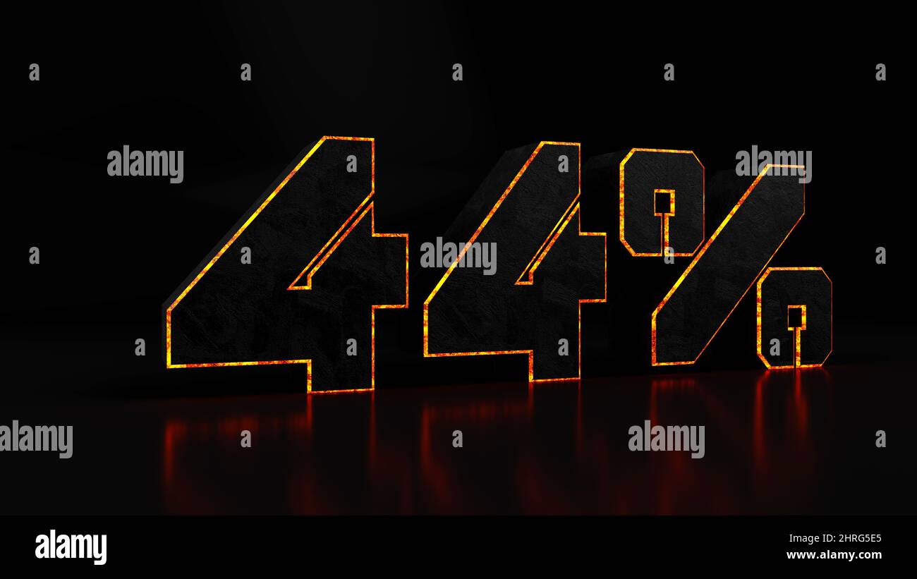 3d render illustration of an orange 44 percent sign on a black ...