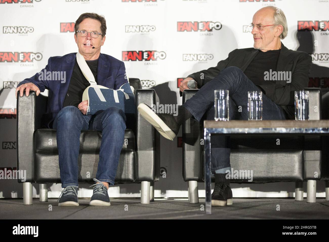 Actor Michael J.Fox (left) sits alongside fellow cast member ...