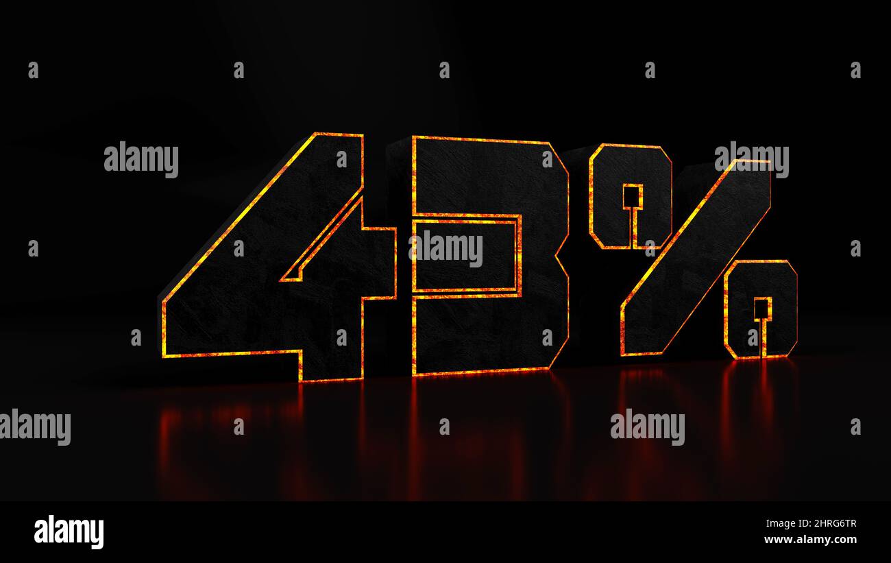 3d render illustration of an orange 43 percent sign on a black ...