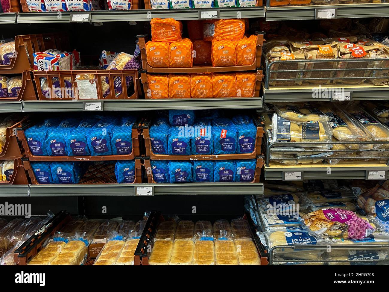 London, UK 25 Feb 2022 - Wide range of bakery products on display in a ...