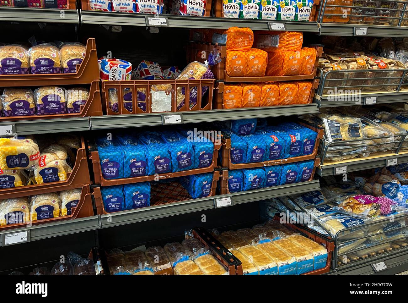 London, UK 25 Feb 2022 - Wide range of bakery products on display in a ...