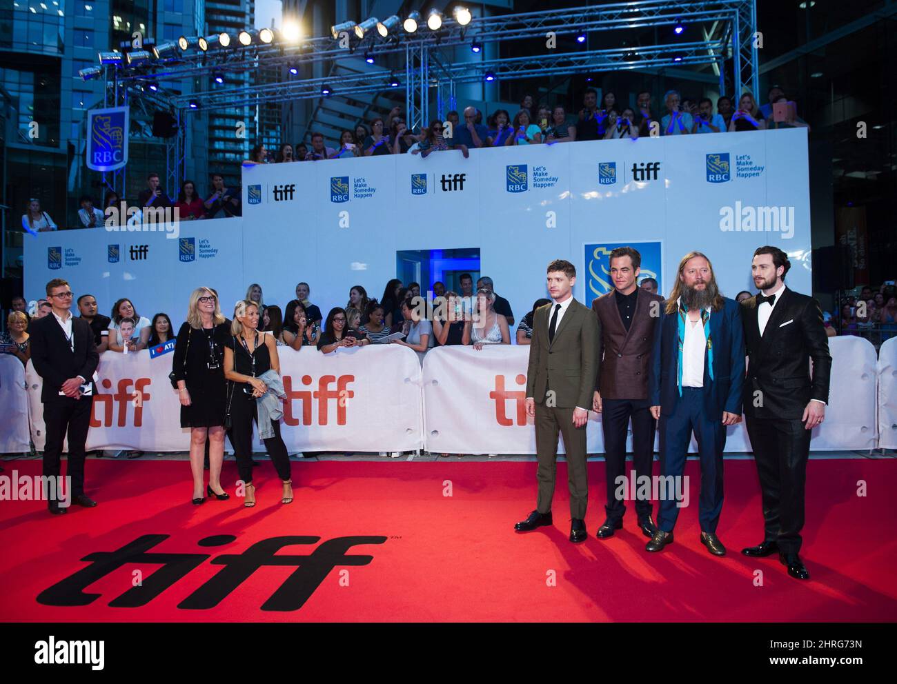Actors Billy Howle, left to right, Chris Pine, director David Mackenzie ...