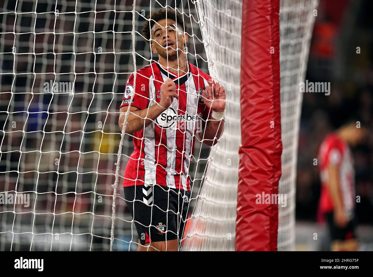 Southampton's Che Adams reacts in the back of the goal net during the ...