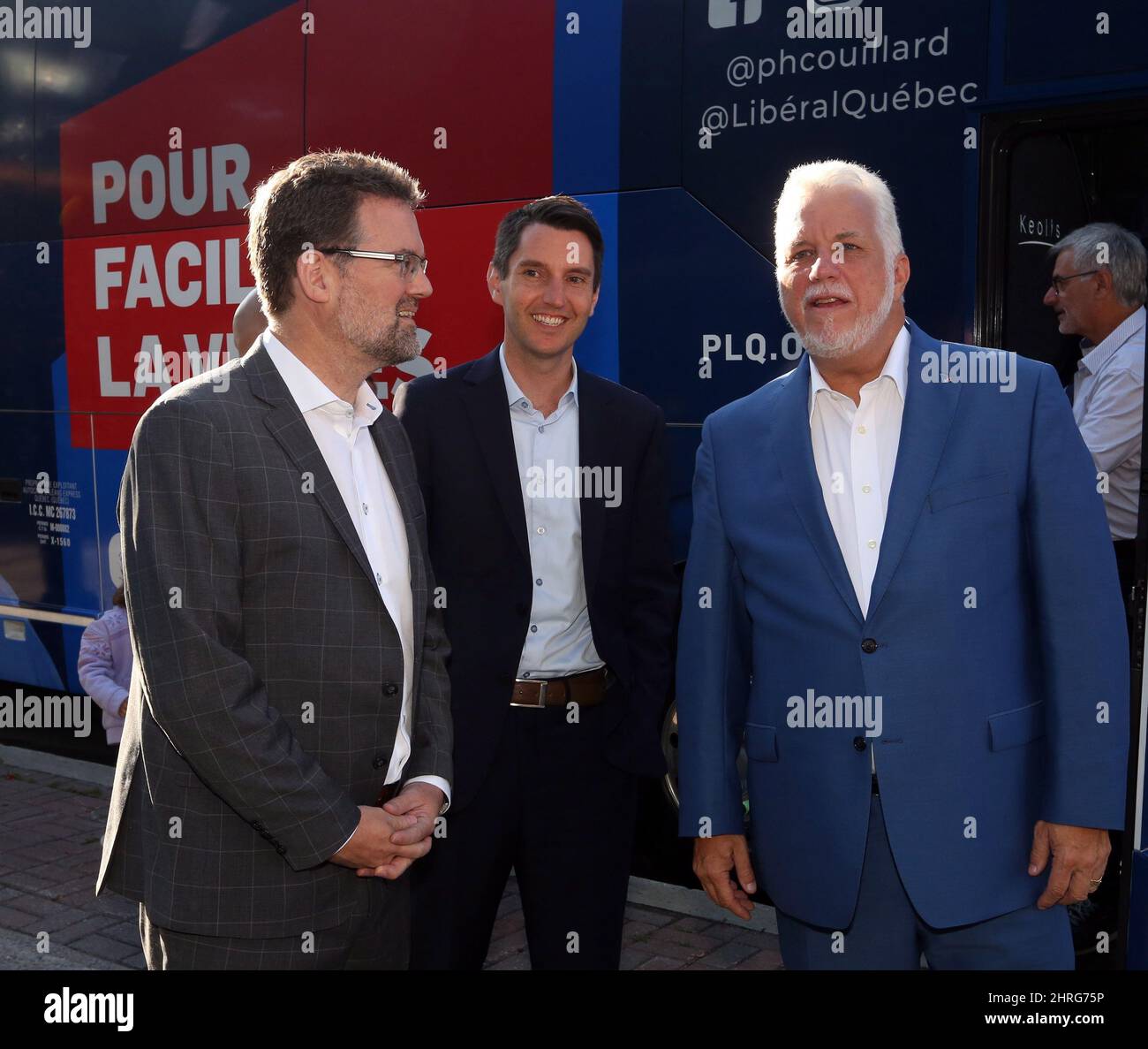 Quebec Liberal Leader Philippe Couillard, right, meets with Gatineau ...