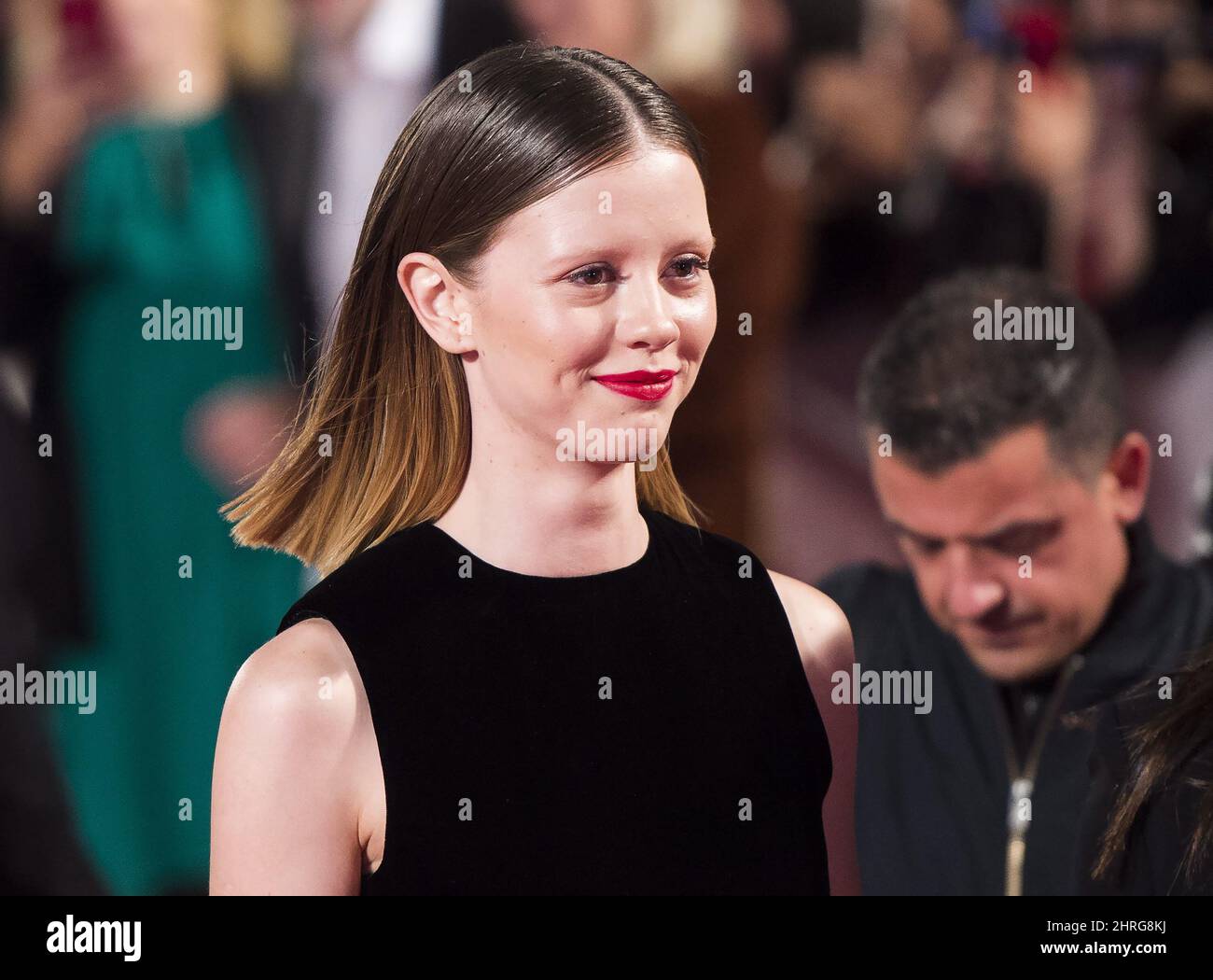 Actress Mia Goth poses for photographs on the red carpet after arriving ...