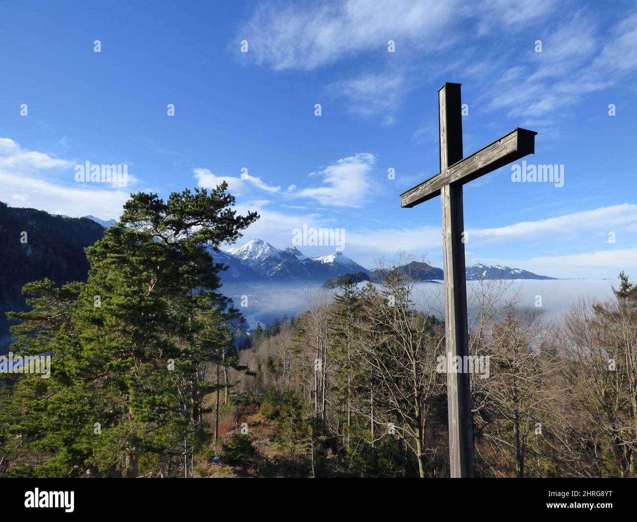 Wooden cross in a mountain forest Stock Photo - Alamy