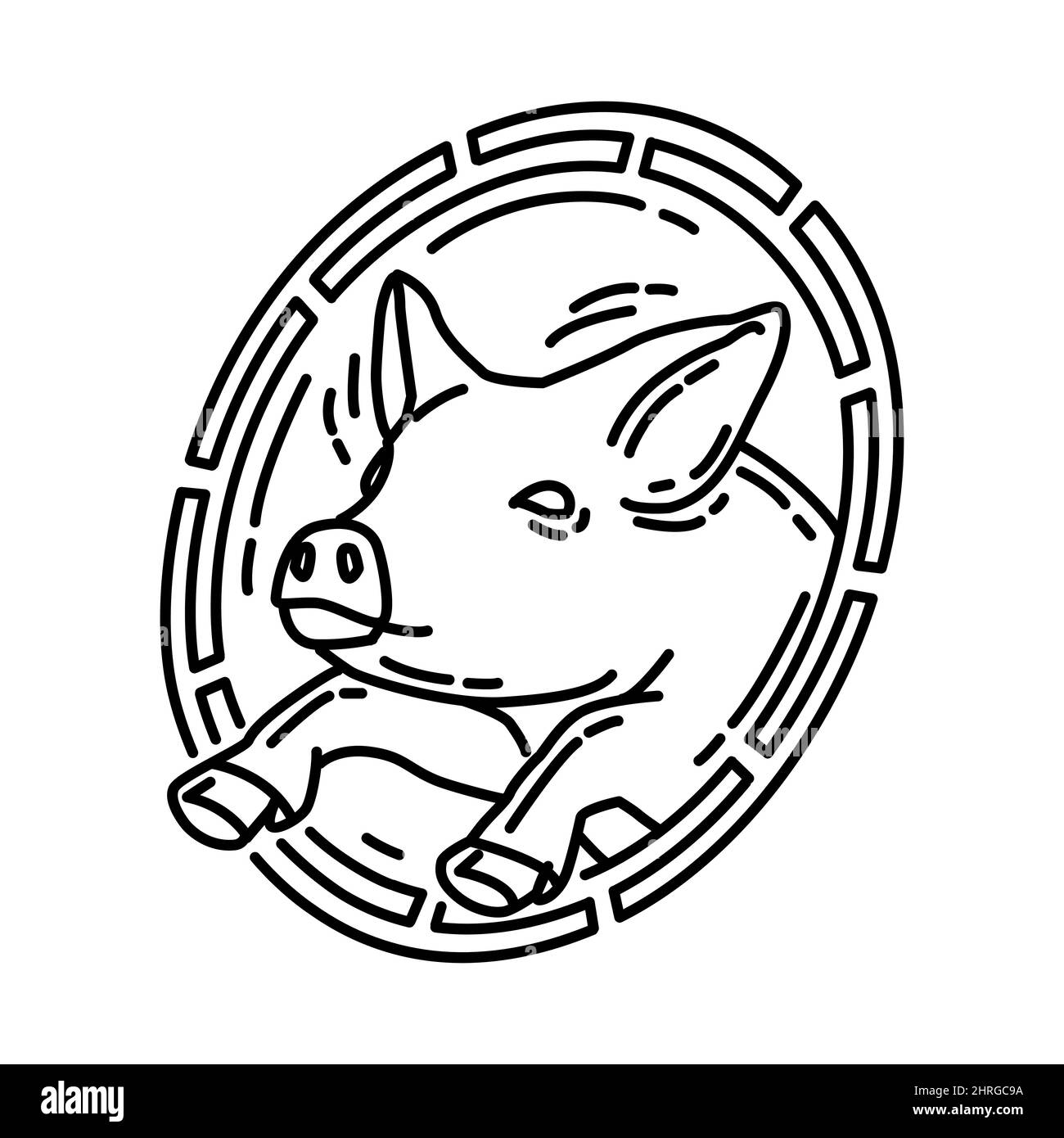 Pig Symbol Part of Chinese New Year Accessories and Symbols Hand Drawn ...