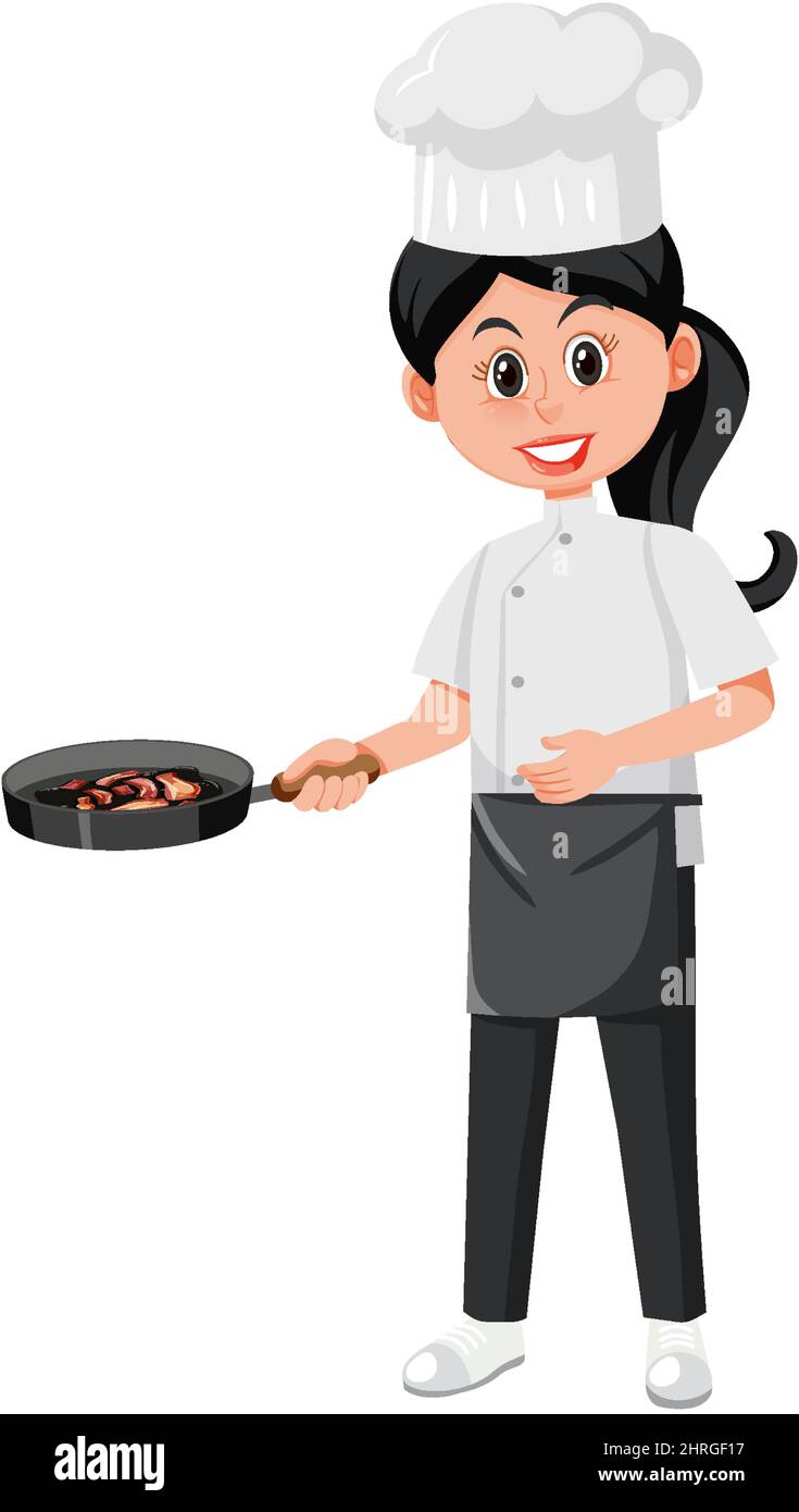 Chef cartoon character cooking steak on white background illustration ...