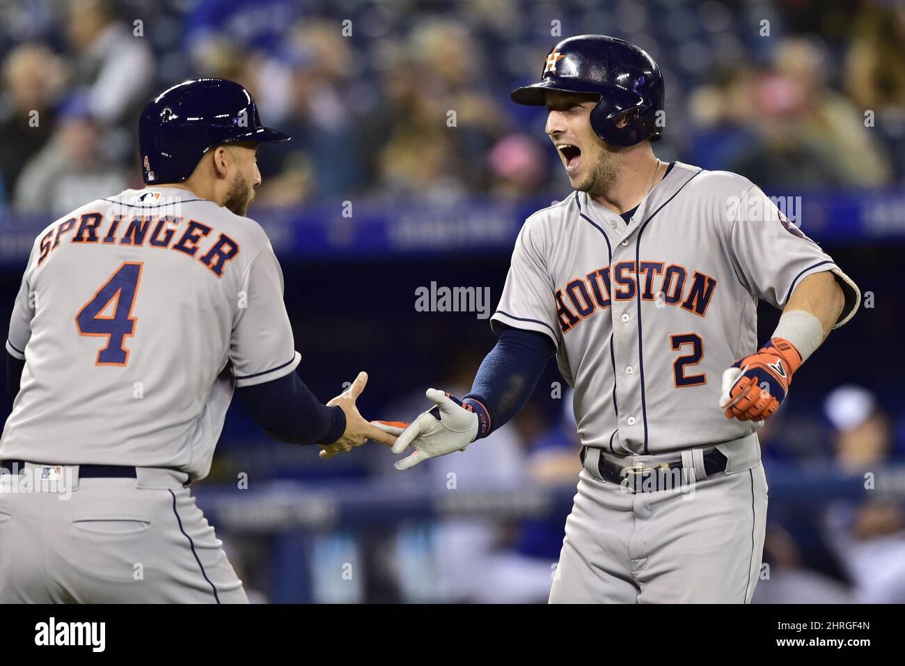 Houston Astros third baseman Alex Bregman (2) celebrates his two run ...