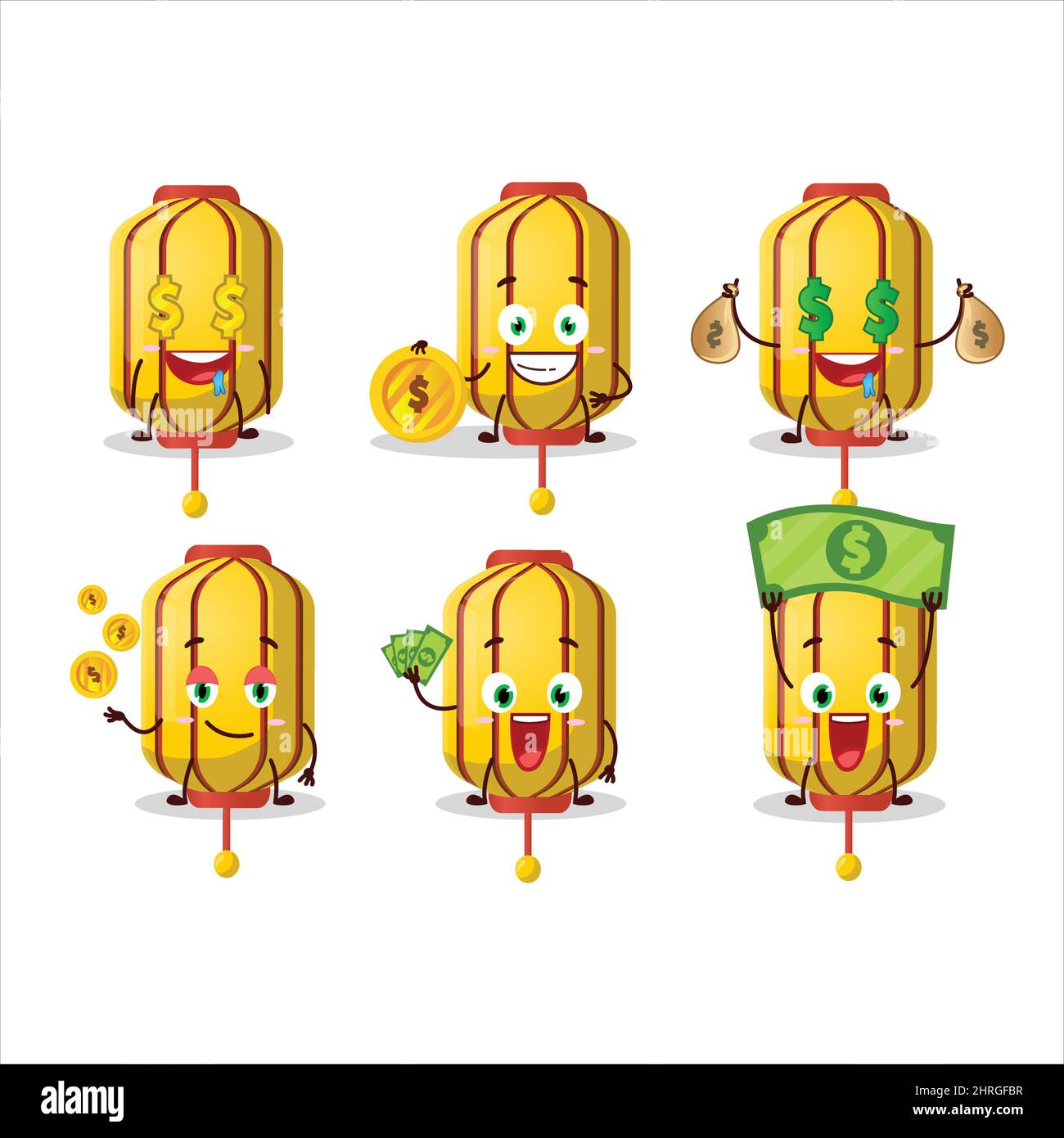 Yellow chinese long lamp cartoon character with cute emoticon bring ...