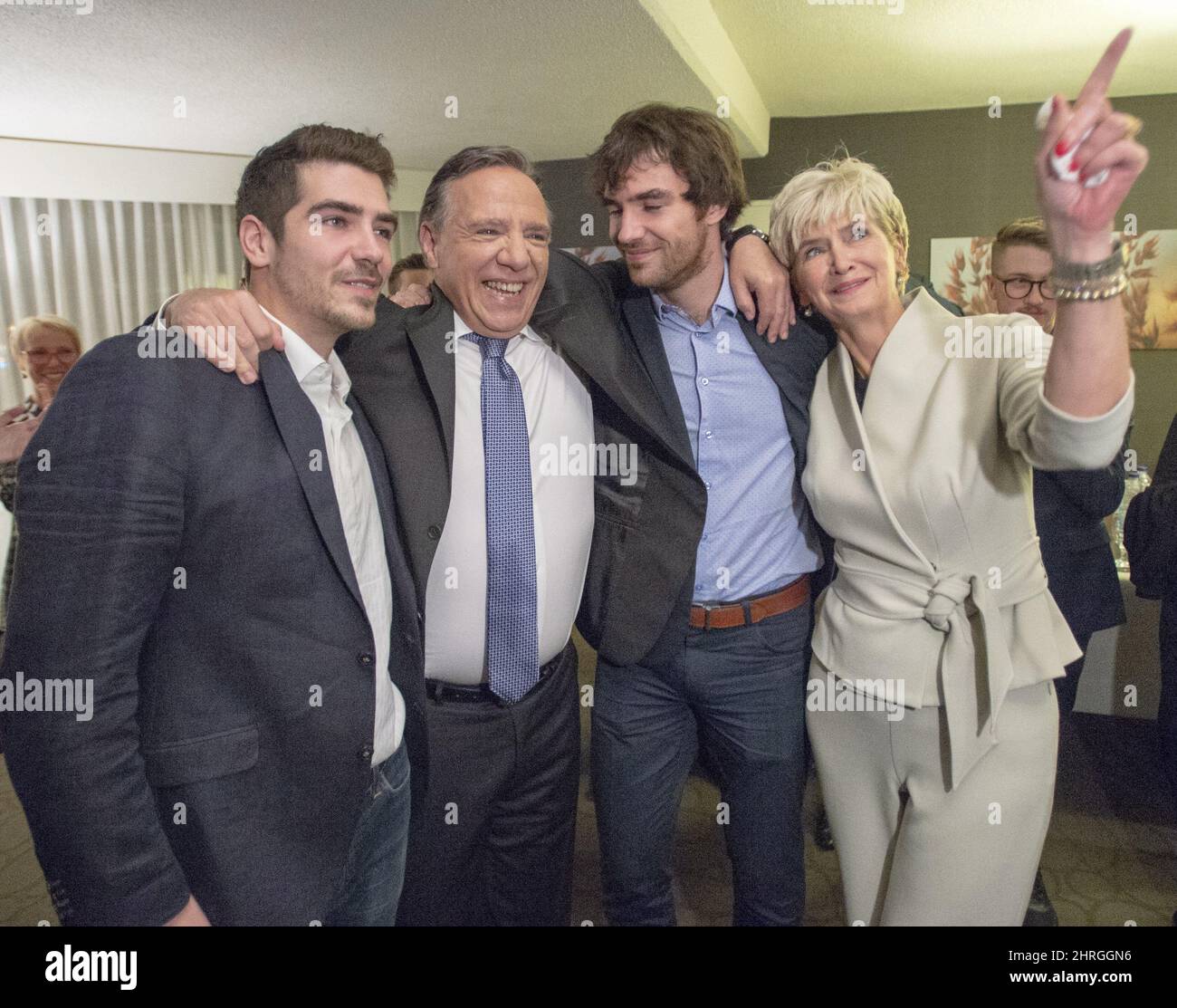 Coalition Avenir du Quebec leader Francois Legault celebrates with his ...