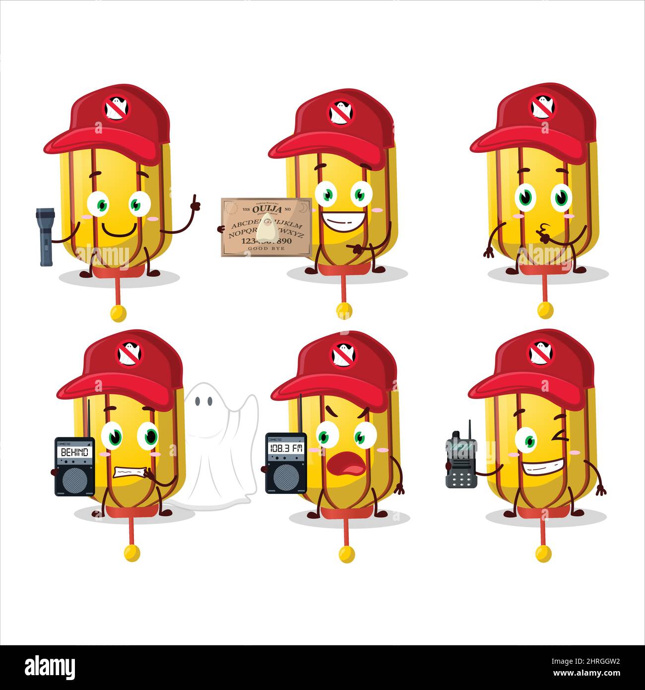 Ghost hunter cartoon yellow chinese long lamp character using camera ...