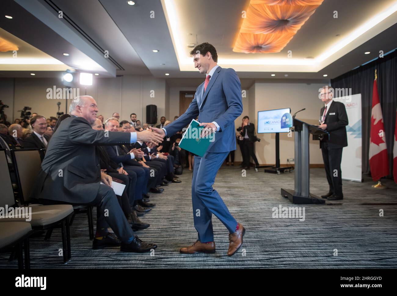 Prime Minister Justin Trudeau, centre, and B.C. Premier John Horgan ...