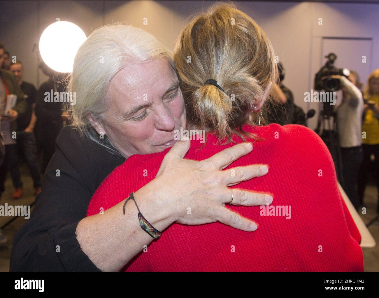 Quebec Solidaire co-spokesperson Manon Masse, left, hugs new MNA ...