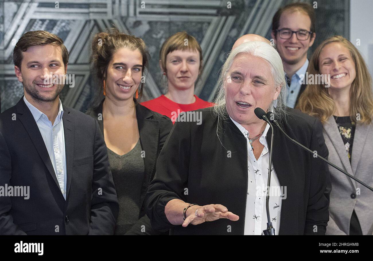 Quebec Solidaire co-spokesperson Manon Masse speaks during a press ...