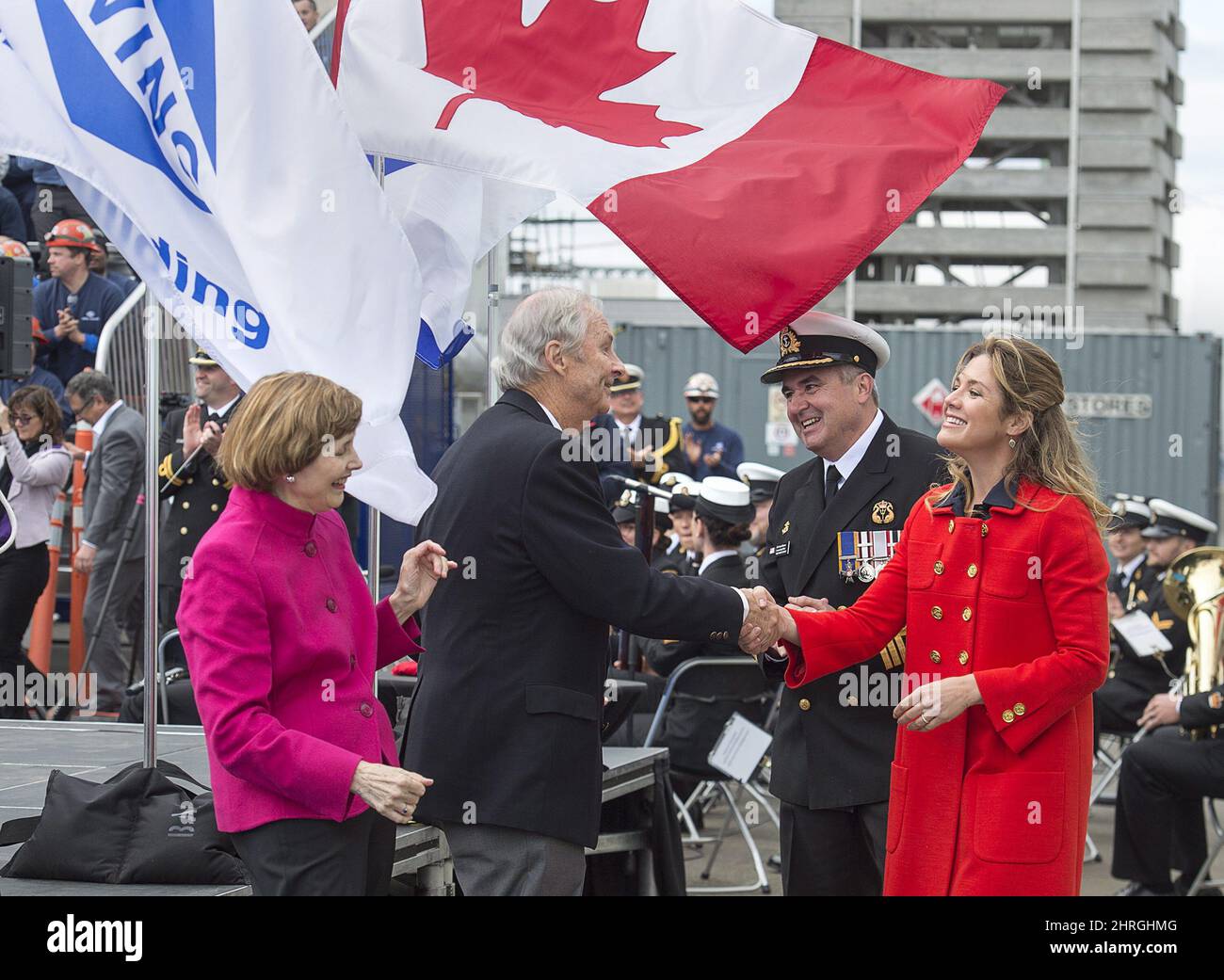 Sophie Gregoire Trudeau, right, shakes hands with James DeWolf, son of ...