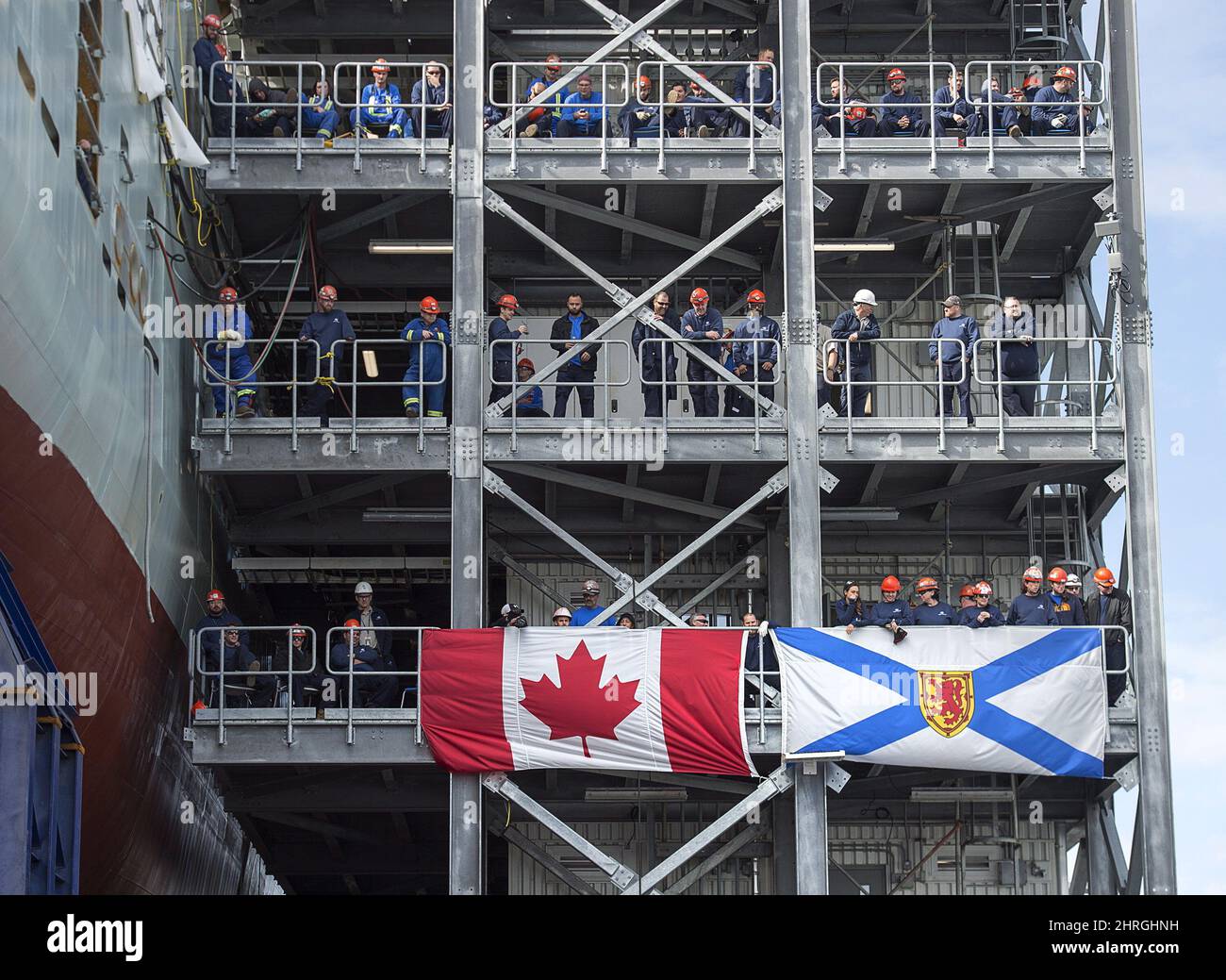 Shipbuilders look on at the naming ceremony for Canada's lead Arctic ...