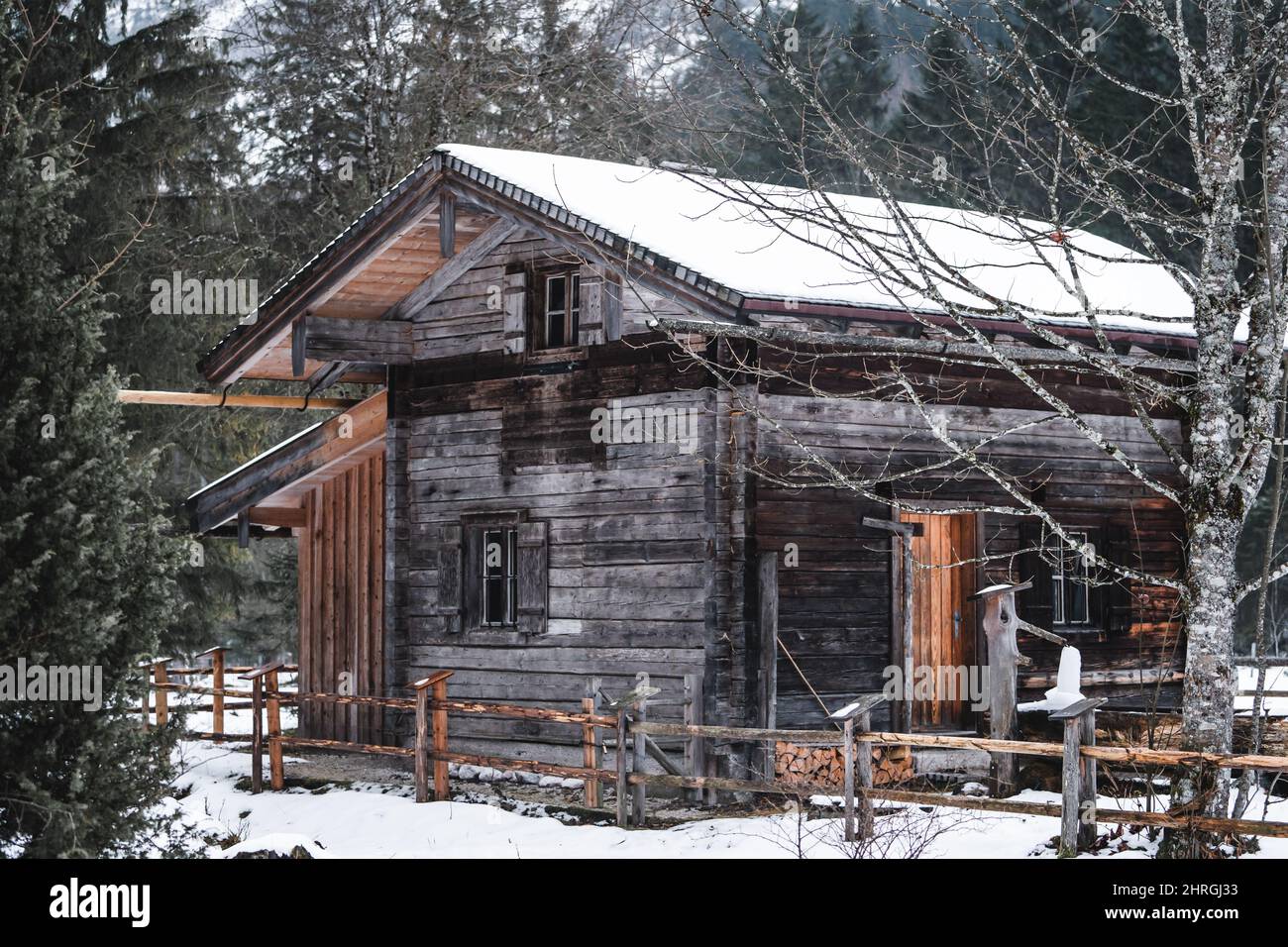 Cozy little drop-out hut made of wood in the Berchtesgaden Land in ...