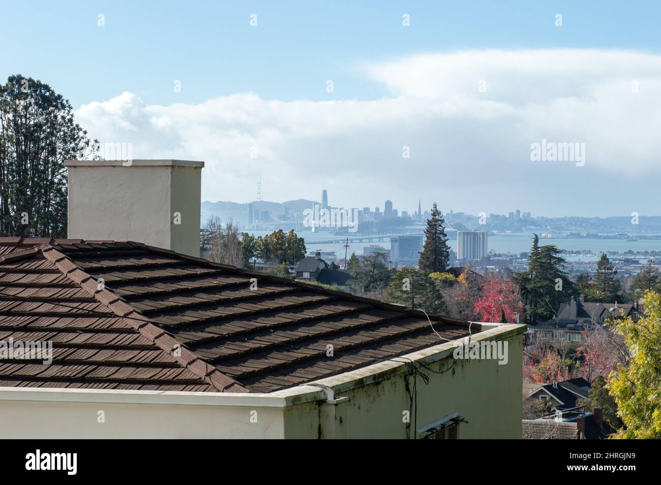 View of San Francisco from above a roof in the Berkeley hills Stock ...
