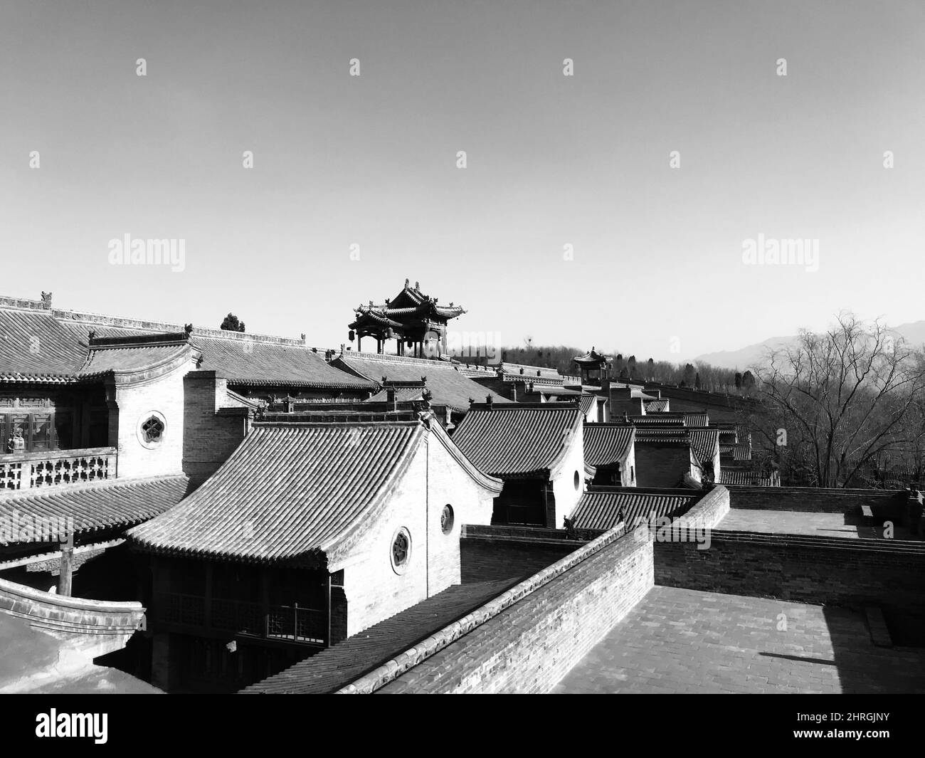 Grayscale of a Chinese town Stock Photo - Alamy