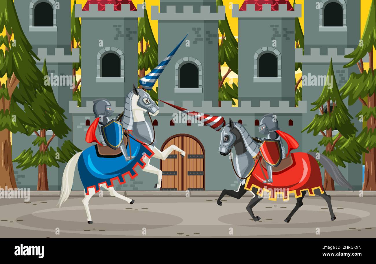 Two medieval knights fighting together illustration Stock Vector Image ...